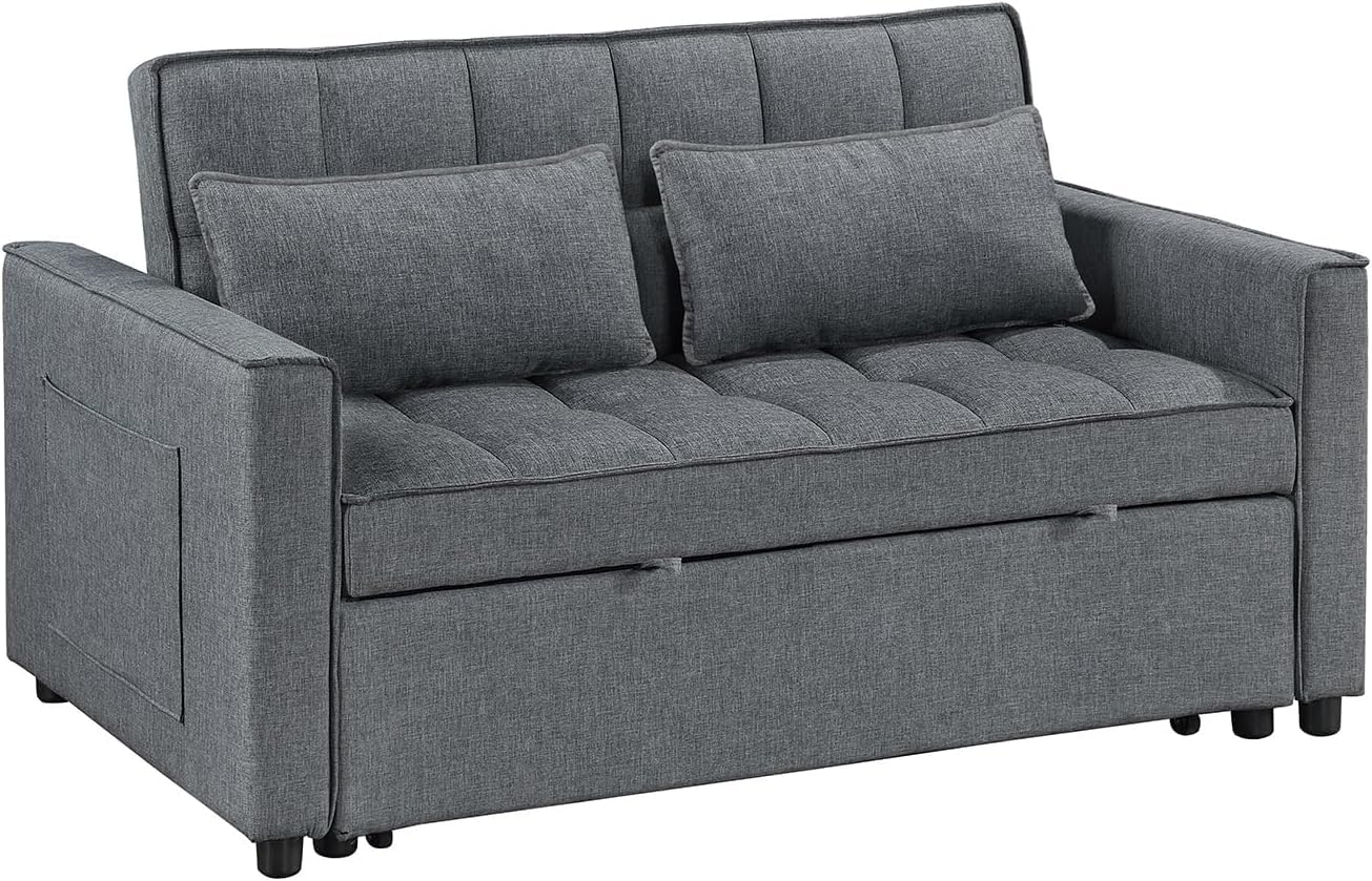 lagohezur 3-in-1 Convertible Loveseat Sofa Bed with Pull Out Bed and Storage Sectional Counch for Living Room, Apartment, Bedroom, Office, Grey
