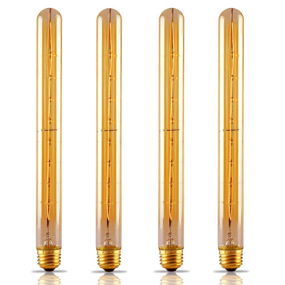 CTKcom T10/T300 40W Amber Vintage Edison Bulb, E26 Medium Base,2200K-2300K Tubular Bulb Nostalgic Tungsten Filament Antique Bulb Amber Glass for Industrial Wall Sconce Pendant Lighting-(4 Pack)