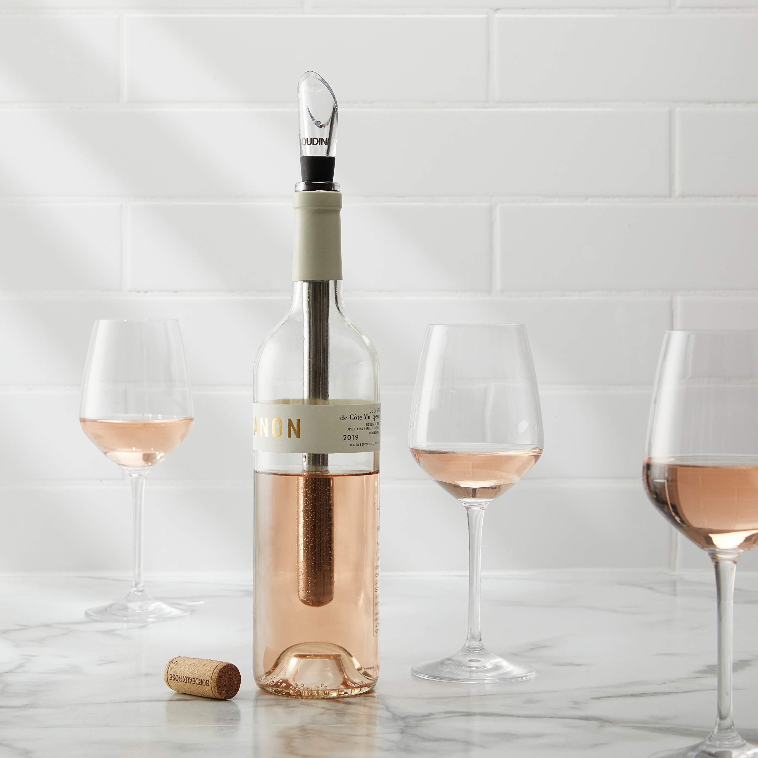 Houdini Chiller Stick Alcohol Pourer, Keep wine cold for up to 24 hours, STAINLESS
