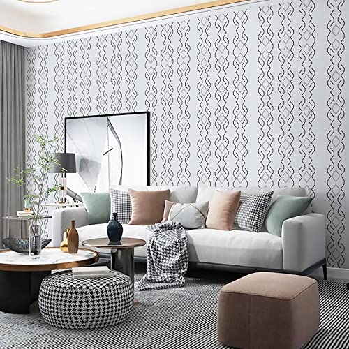 Micpolo Stripe Peel and Stick Wallpaper Black and Grey Contact Paper Geometric Self-Adhesive Wallpaper Modern Removable Vinyl Decor 17.7"X78"