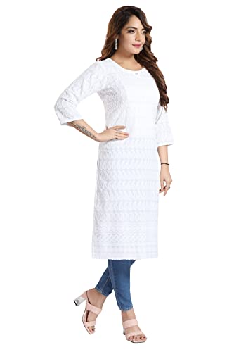 QUEEN SHIELD Women's Chikan-Kari Kurta (White)(2X-Large)(44#White#1010)