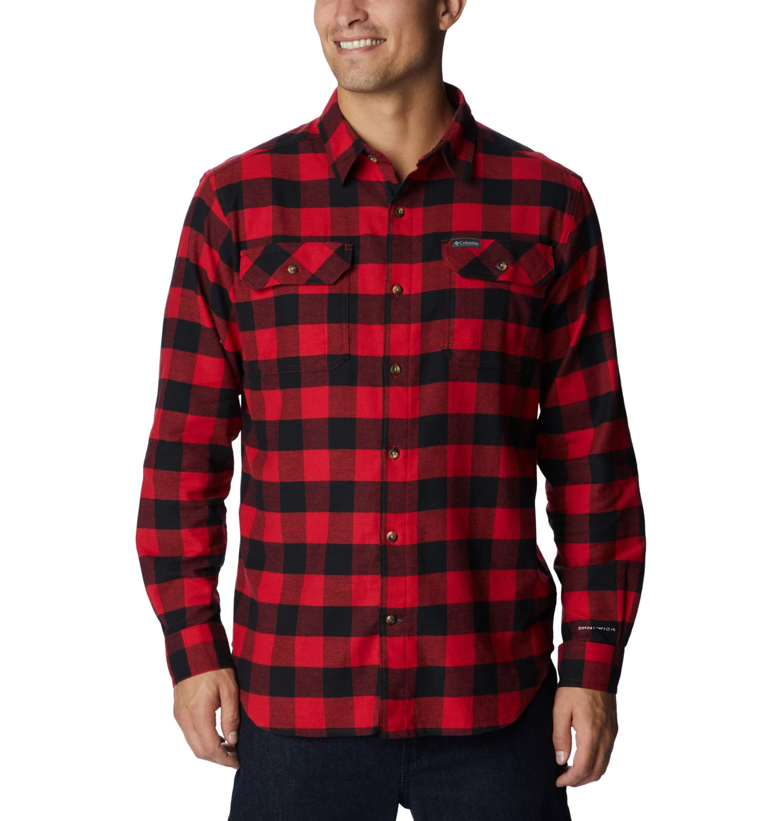Columbia mens Flare Gun Stretch Flannel, Mountain Red Twill Buffalo Check, Large