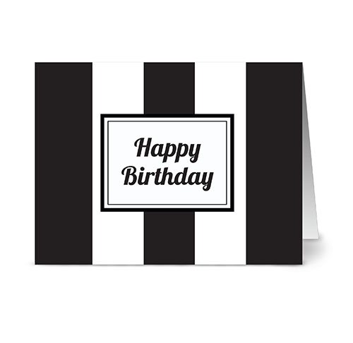 Modern Wide Stripe 'Happy Birthday' Jet.Black - 24 Cards - Blank Cards w/Grey Envelopes Included