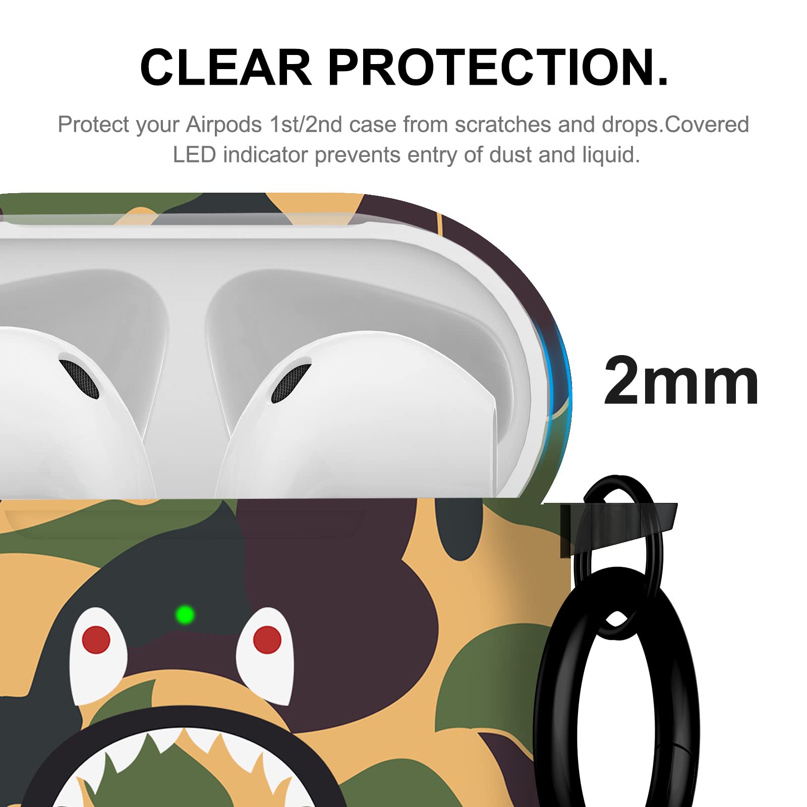 CULIPPA for AirPods 2 Case Cover Shark Mouth Camo Style pattern Design for Airpods 2nd Generation Silicone Protective Case Shockproof for Women Girls with Keychain for Apple Airpods 2/1 Charging Case