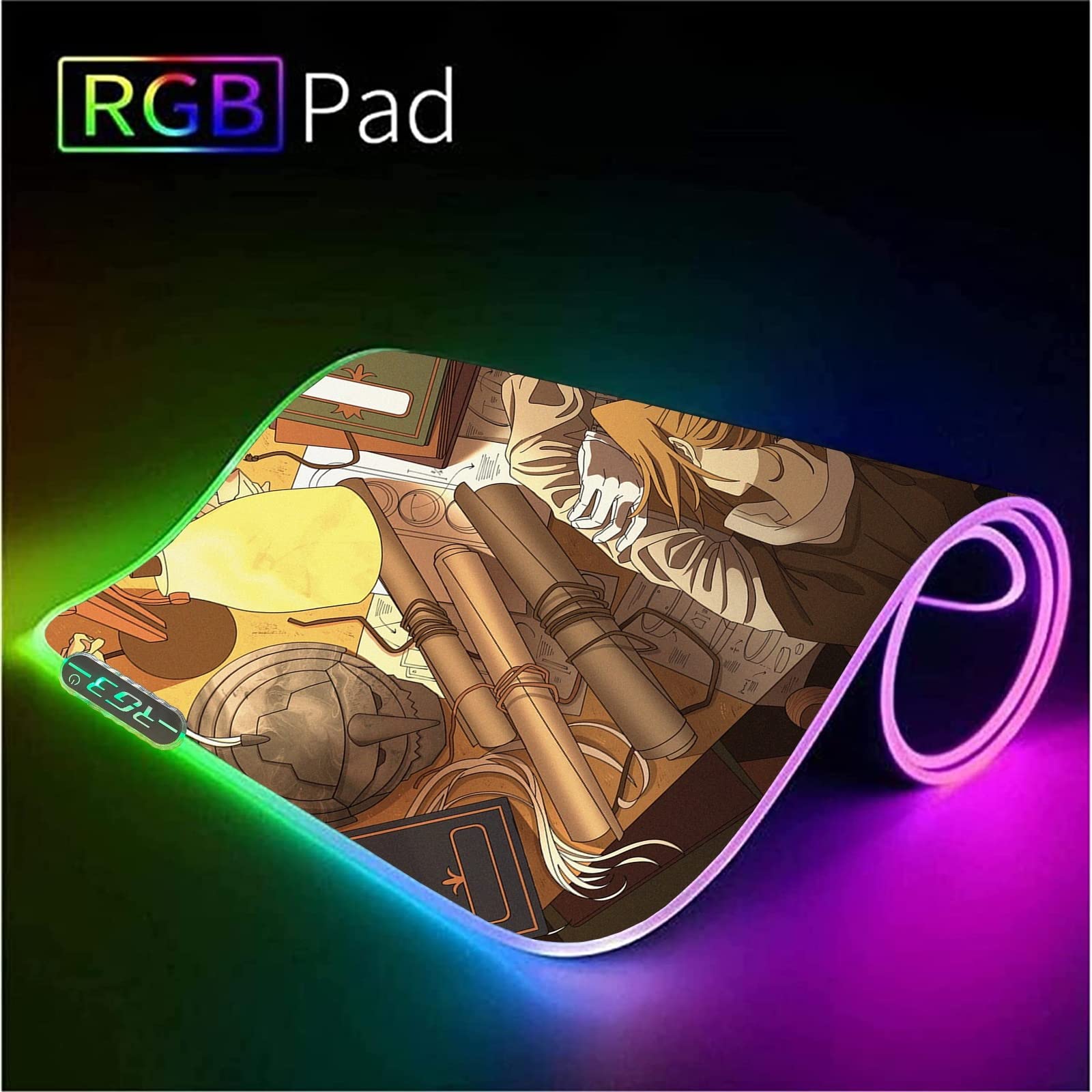 Gaming Mouse Pads Fullmetal Alchemist Mouse Pad RGB Mouse Pad Large Keyboard Desk Mat Led Gaming Accessories Computer Mat with 14 Lighting Modes 30X80Cm/L
