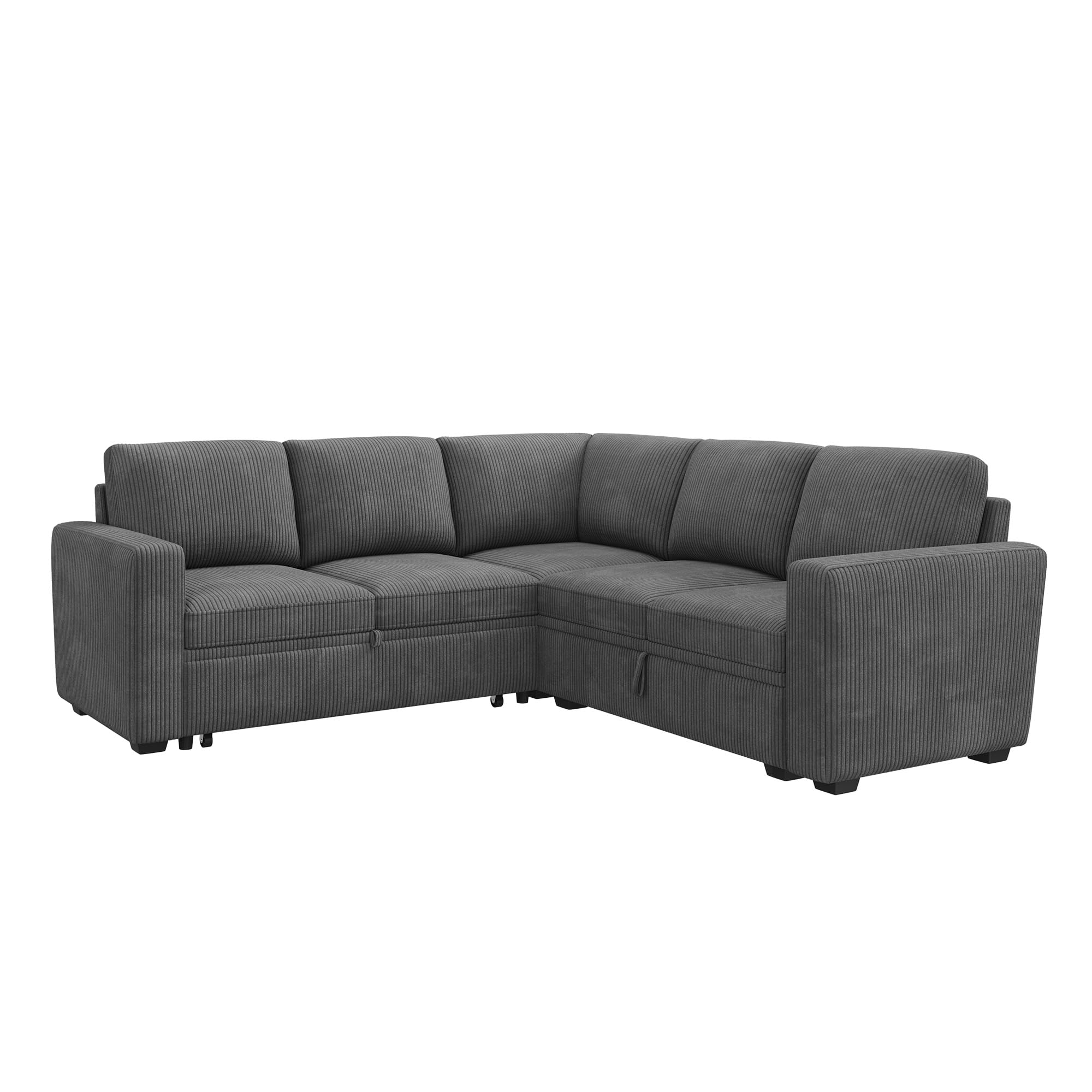 HONBAY Modular Sectional Sleeper Sofa with Pull Out Bed, Corduroy L Shaped Couch with Storage Seats, Convertible Sectional Couches for Living Room, Green