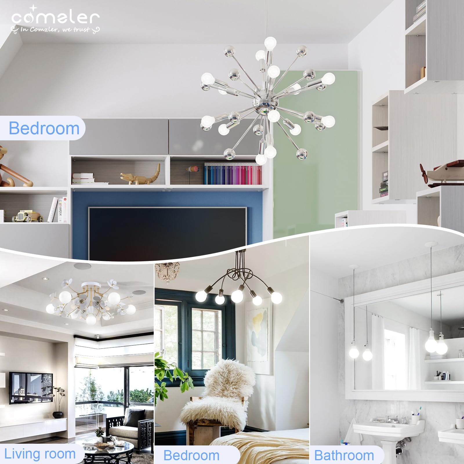 comzler G25 LED Globe Light Bulbs, 80 Watt Equivalent 5000K Daylight Vanity, 900LM LED Bathroom Light Bulbs, E26 Medium Screw Base, Non-dimmable, Pack of 4