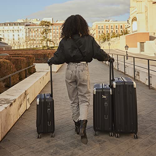 LEVEL8 Grace Luggage Sets PC+ABS Hardshell Suitcase with Spinner Wheels, Durable Lightweight Luggage TSA Lock 20" Expandable Carry on 24"/28" Checked Luggage, 3-Piece Set (20/24/28) โ Black