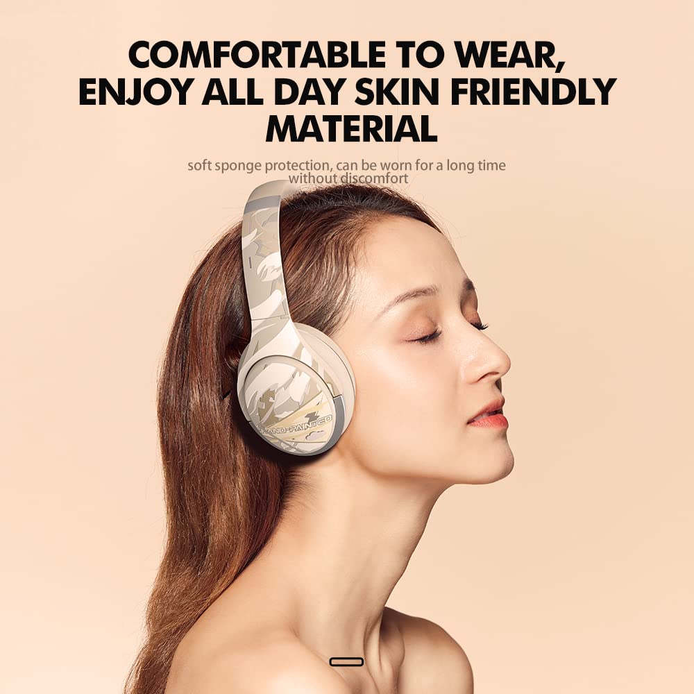 Greshare Wireless Headphone,Active Noise Canceling Headphones with Microphone Deep Bass Bluetooth Gaming Over-Ear Headset for Cellphone PC ipad Tablet Laptop. (Black & Gold)
