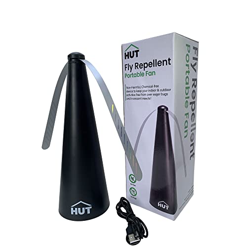 HUT-Fly Fan for Table, Portable Fan for Outdoor Indoor, Restaurant Patio Fly Fan, Battery USB Fan, Keep Flies Away, Black (4 Pack)