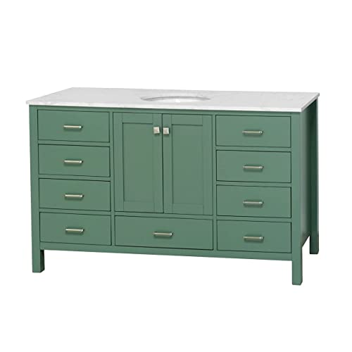Kitchen Bath Collection Horizon 60-inch Single Bathroom Vanity (Engineered Carrara/Sage Green): Includes Sage Green Cabinet with Engineered Carrara Countertop and White Ceramic Sink