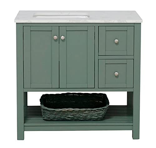 Kitchen Bath Collection 36-inch Bathroom Vanity: Engineered Carrara/Sage Green (Fully Assembled, Includes Sink, Furniture-Grade Construction, Soft-Close Hinges)