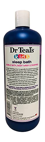 Dr. Teal’s Melatonin Body Wash and Sleep Soak for Kids Bundle: Pure Epsom Salt Melatonin Sleep Soak (32 oz.) + 3 In 1 Sleep Bath with Melatonin & Essential Oils (20 oz.) + Purple Loofah