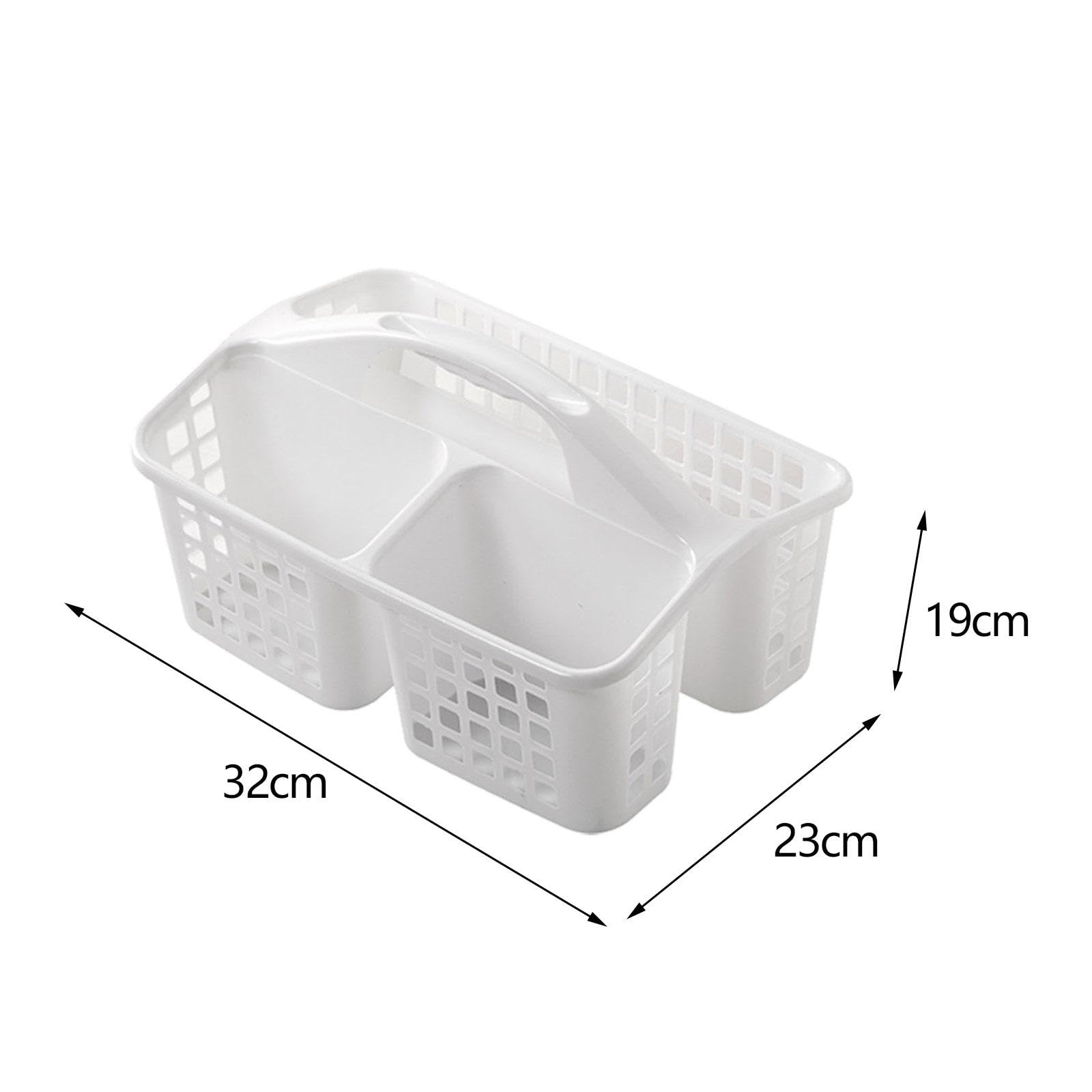 KLKCMS Bathroom Shower Caddy Basket with Handle 3 Divided Compartments Cleaning Tote Bins, White