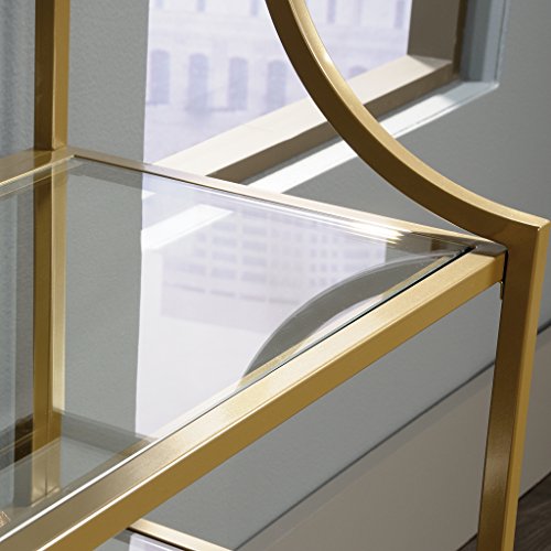 Sauder International Lux Console Table 5 Tier Modern Metal Multipurpose Sofa Table Bookcase with Glass Shelving, in Satin Gold