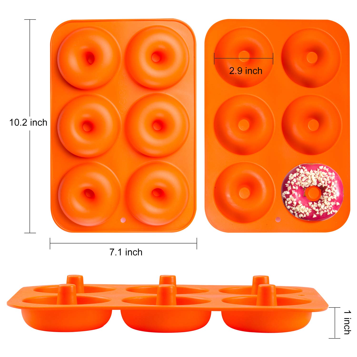 Gezan 3-Pack Silicone Donut Mold of 100% Nonstick Silicone. BPA Free Mold Sheet Tray. Makes Perfect 3 Inch Donuts. Tray Measures 10x7 Inches. Easy Clean, Dishwasher Microwave Safe