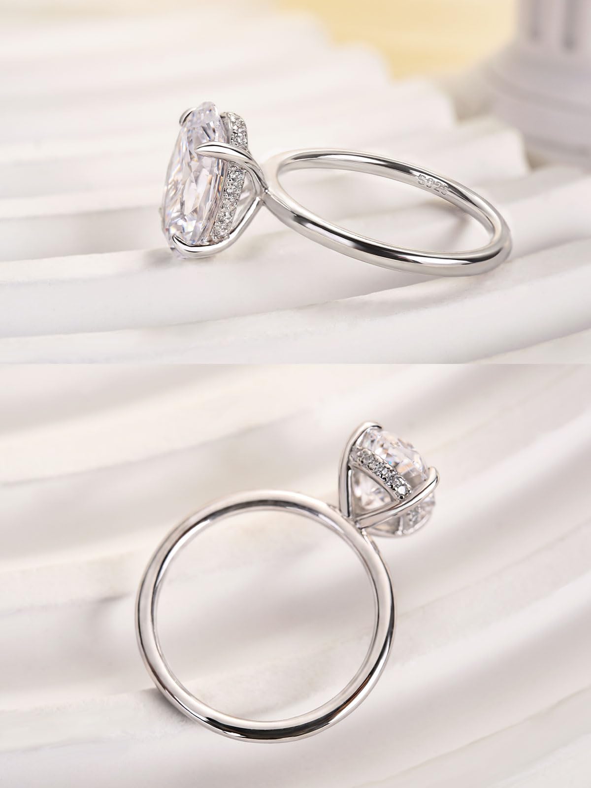 Effinny 3.5 Carat Elongated Oval Cut Engagement Ring White Gold Plated 925 Sterling Silver Simulated Diamond Promise Ring(White Gold, 13)