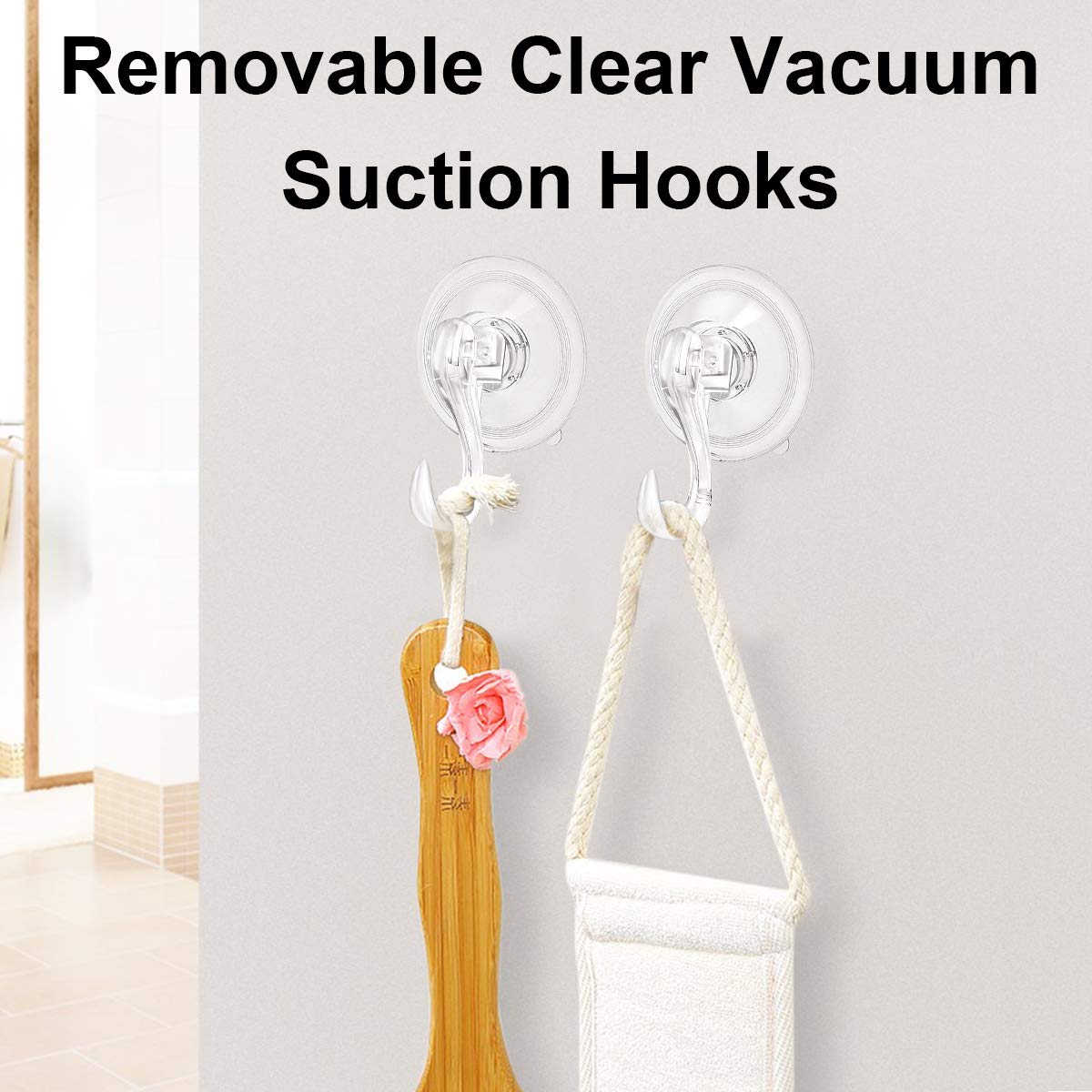 Suction Cup Hooks, 8PCS Heavy Duty Vacuum Strong Suction Cups with Hooks Large Clear Reusable Suction Cup Hook for Shower Bathroom Towel Window Glass Kitchen Utensils and Christmas Wreath Hanger