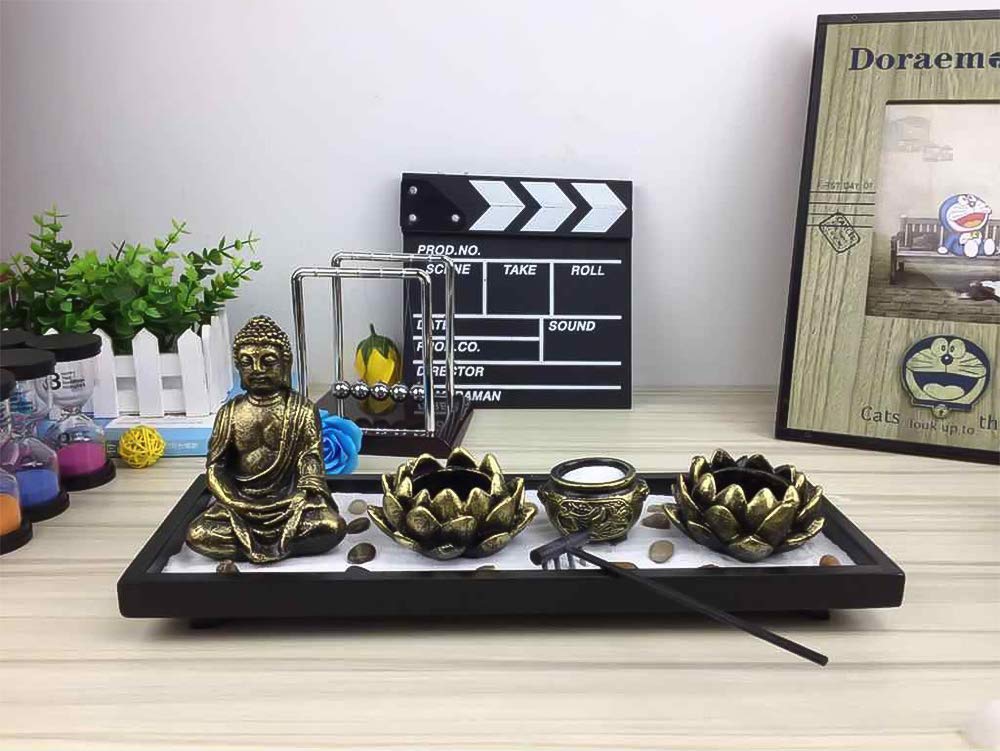 Royal Brands’ Zen Garden with Buddha, Rake, Tea Light Candle and Incense Holder - Peace and Tranquility (14.5"x5"x7")