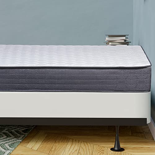 Treaton Full 9 Inch Hybrid Mattress in a Box for Medium Firm Support, Motion Isolation and Pressure Relief with 4" Split Box Spring Foundation, White
