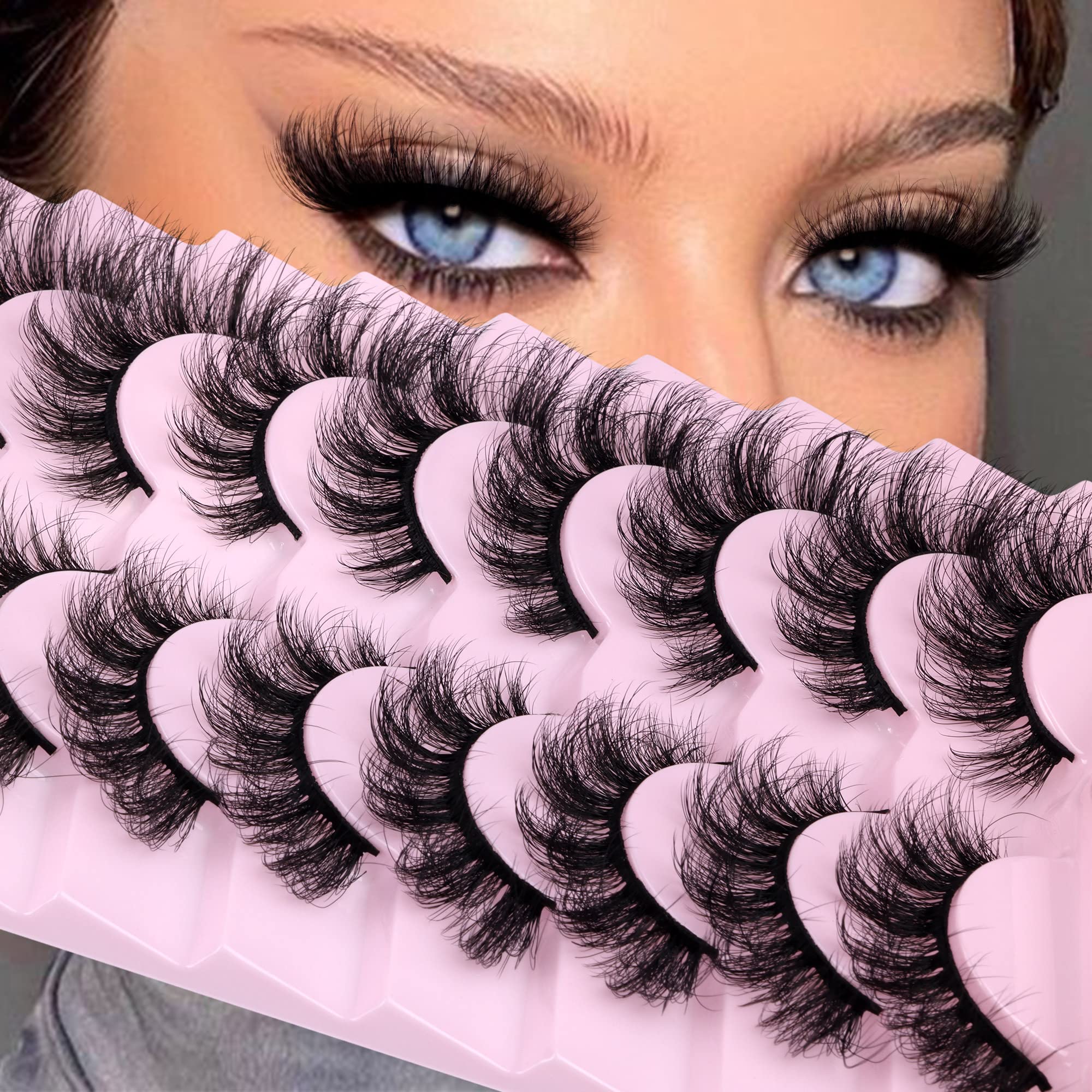 False Eyelashes Fluffy Wispy Mink Lashes 16mm Natural Full Volume PestaƱas Cat Eye Lashes 9 Pairs by Yawamica Black