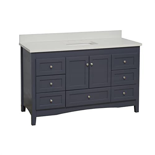 Kitchen Bath Collection Abbey 60-inch Single Bathroom Vanity (Quartz/Marine Gray): Includes Marine Gray Cabinet with Stunning Quartz Countertop and White Ceramic Sink