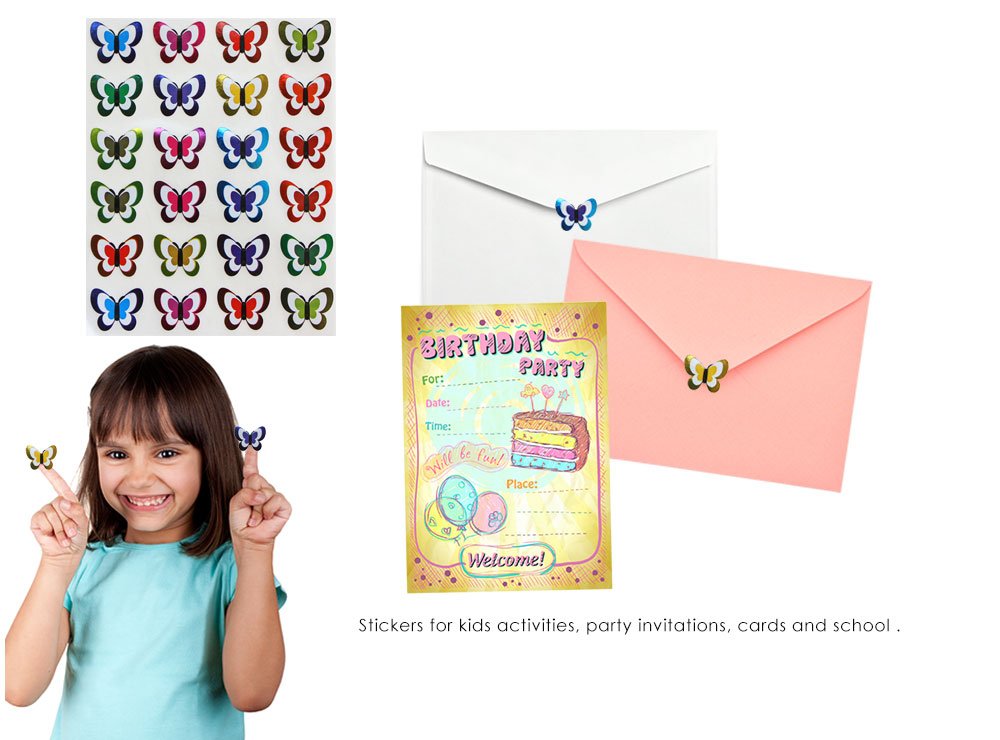 Royal Green Metallic Butterflies Stickers for Kids, Scrapbooking Sticker for Arts and Crafts - Permanent Adhesive - 120 Pack