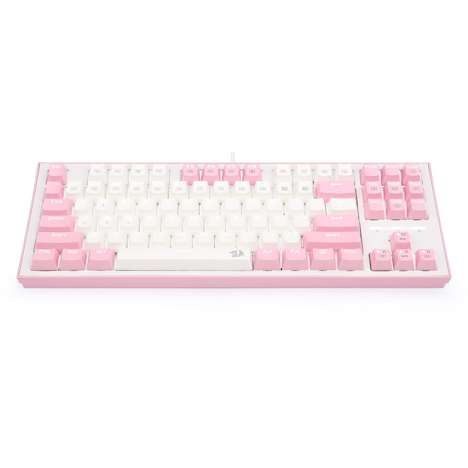 Redragon K611 Dual Color Keys Mechanical Gaming Keyboard Single White LED + RGB Side Edge Backlit 87 Key Tenkeyless Wired Computer Keyboard with Blue Switches for Windows PC (White + Pink)