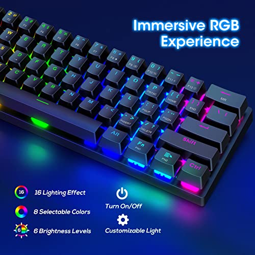 Pauroty 60% Wireless Mechanical Keyboard, Triple Mode 2.4G/USB-C/Bluetooth Keyboard, RGB Backlit, Clicky Blue Switch, 61 Keys Rechargeable Mini Wireless Gaming Keyboard for iPad Mac PC Xbox