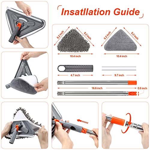 Wall Mop Wall Cleaner with 85 Inch Long Handle, 360° Rotating Microfiber Dust Mop, Skirting Cleaning Tool Ceiling Gasket Window Cleaning Kit with 6 Replacement Pads and 25" to 85" Extension Pole