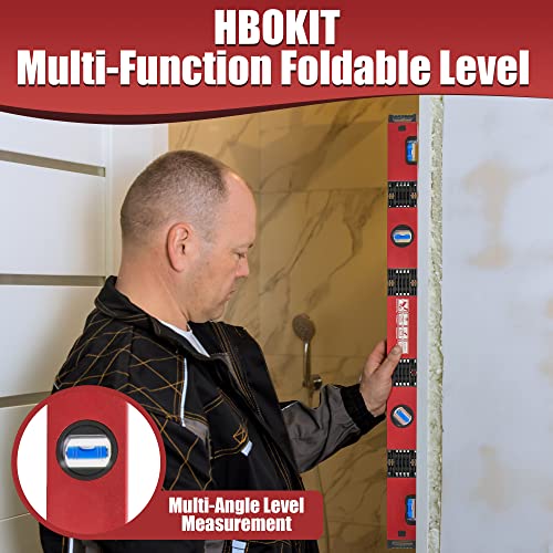 HBOKIT Foldable Level Multi-function Woodworking Tools 28inch Folding Level with 45°/90°/180° Bubbles for Carpenters,Woodworkers,Fabricator