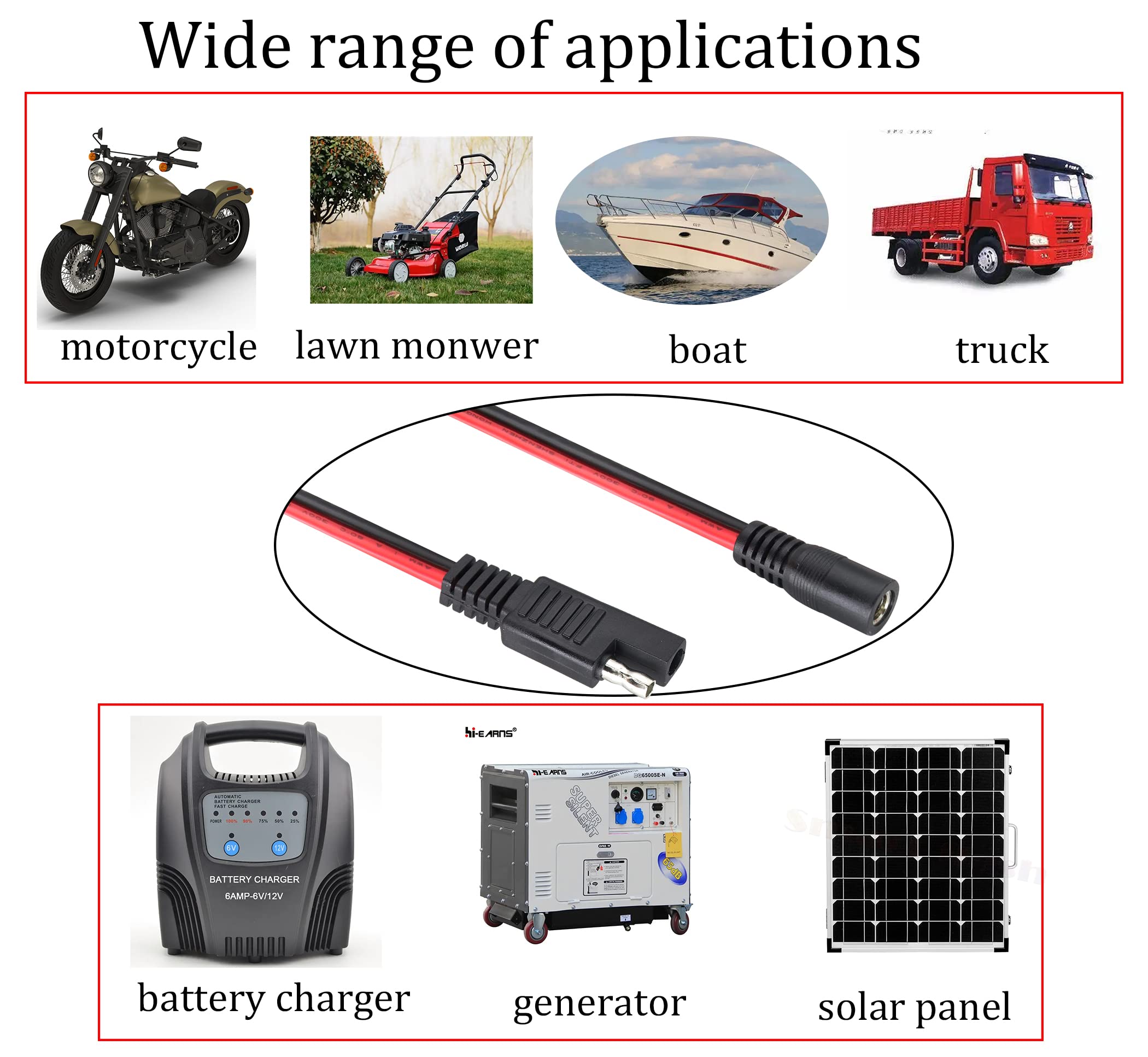 HCFeng 14AWG SAE to DC Power Cable SAE to DC5521 Female Adapter Cable withDC8*0.9/6.5*3/5.5*2.5/4*1.7/3.5*1.35(MM)/SAE Polarity Reverse Adapter for Solar Panel Charger (2ft/60cm)(2pack)