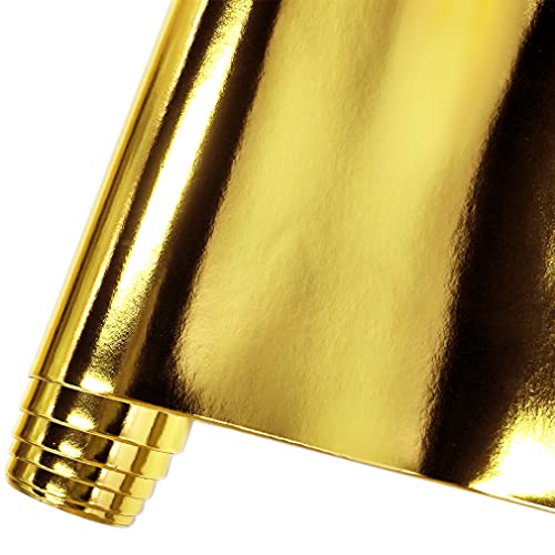 HYANG Gold PU Faux Leather Sheets 1 Roll 12"X53"(30cmX135cm), Faux Leather Very Suitable for Crafts Making Leather Earrings, Bows, Handbag ๏ผSewing (Mirror)