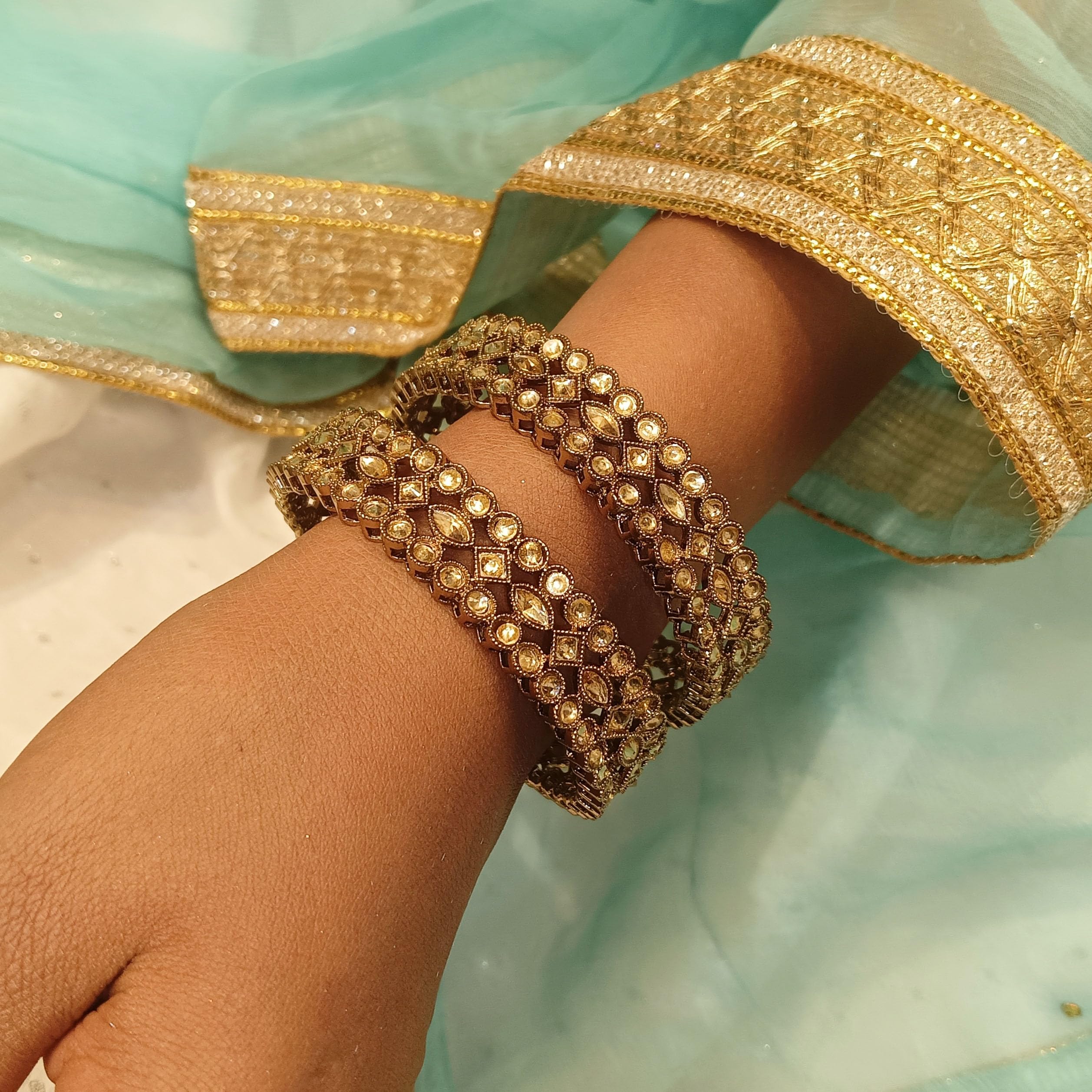 Efulgenz Indian Bangle Set Bollywood Crystal Kundan Bangle Bracelet Jewelry for Women