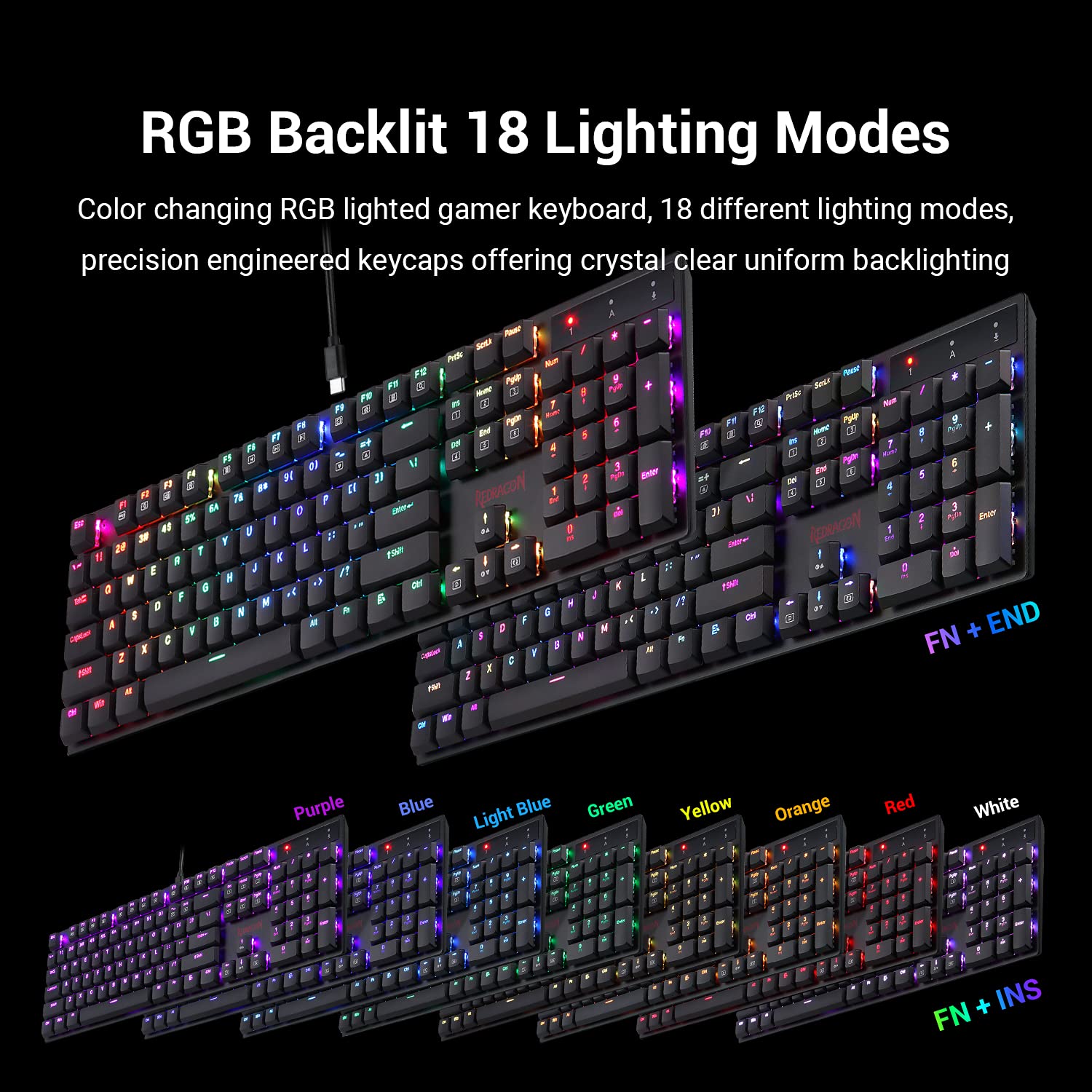 Redragon Mechanical Gaming Keyboard RGB LED Backlit Low Profile Wired Macro 96 Keys Red Switches, for Windows Gaming PC, Black