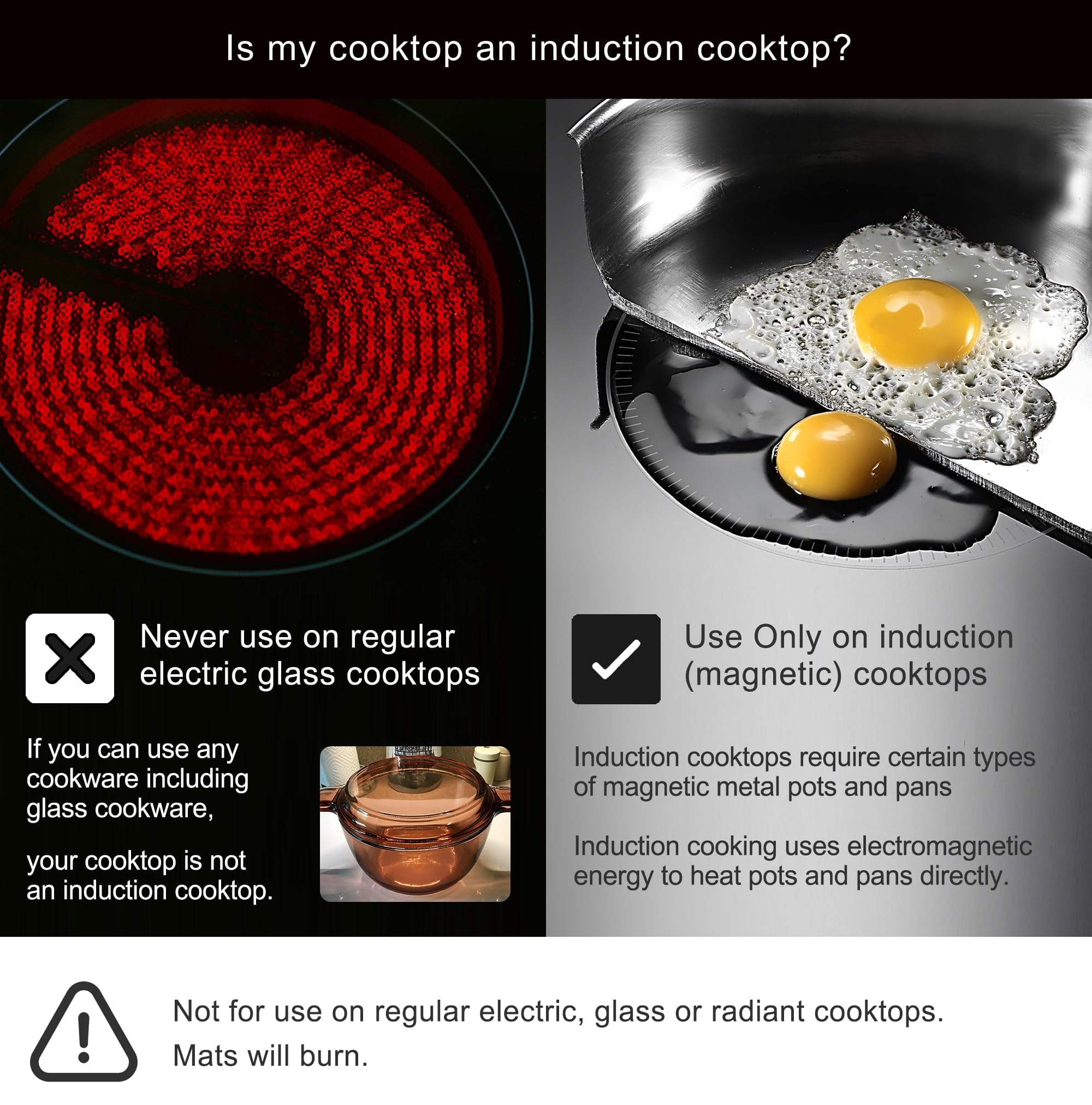 Lazy K Induction Cooktop Mat - Silicone Fiberglass Scratch Protector - for Magnetic Stove - Non slip Pads to Prevent Pots from Sliding during Cooking - Square (7.4inches) Black