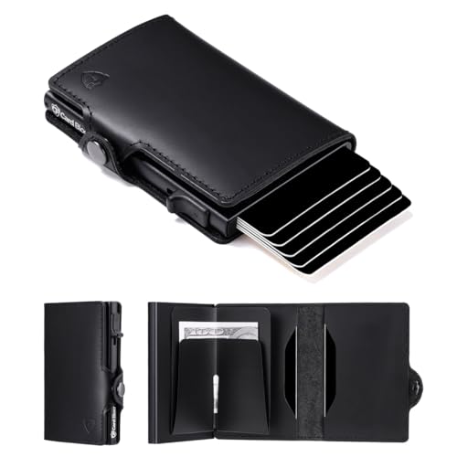 Conceal Plus Wallet for Men, Pop Up Wallet Credit Card Holder - RFID Blocking, Slim Minimalist Credit Card Case (Genuine Black Leather)