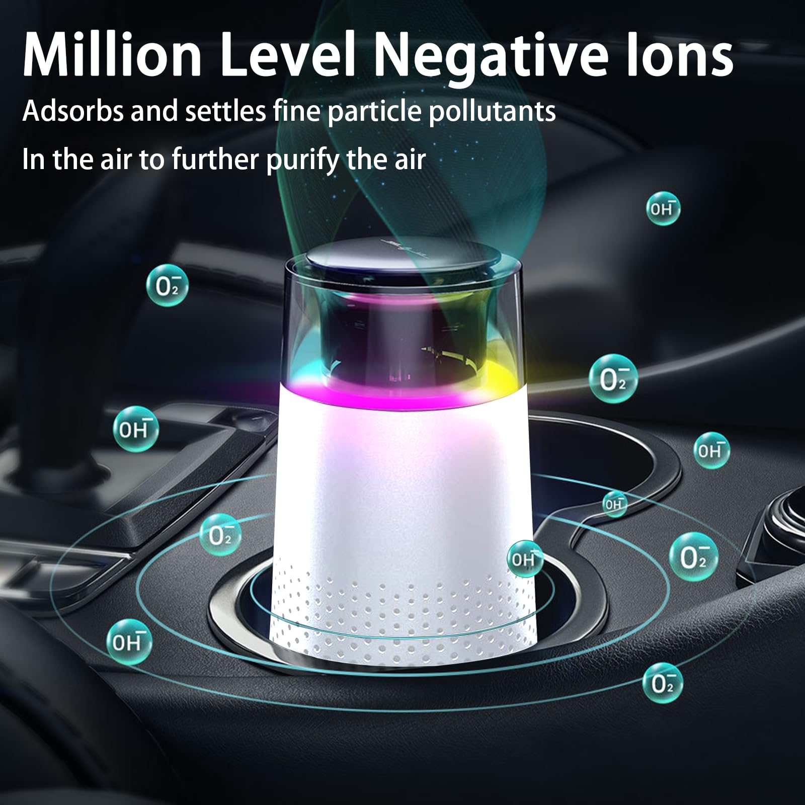 Fourmor Car Air Purifier - Updated Mini Air Purifier Air Purifiers with HEPA Filter,Atmosphere light function with LED running lights,for Car,Home,Office
