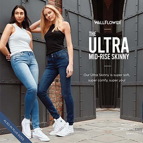 WallFlower Women's Ultra Skinny Mid-Rise Insta Soft Juniors Jeans (Standard and Plus), Black, 13