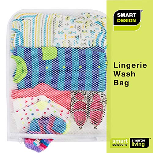 Smart Design Wash Bag w/ Safety Zipper - Washing Machine Safe - Fine Mesh Nylon Polyester - Bra, Hosiery, Pantyhose, Delicates, Lingerie, & Baby Clothes (18 x 14 Inch) [White]