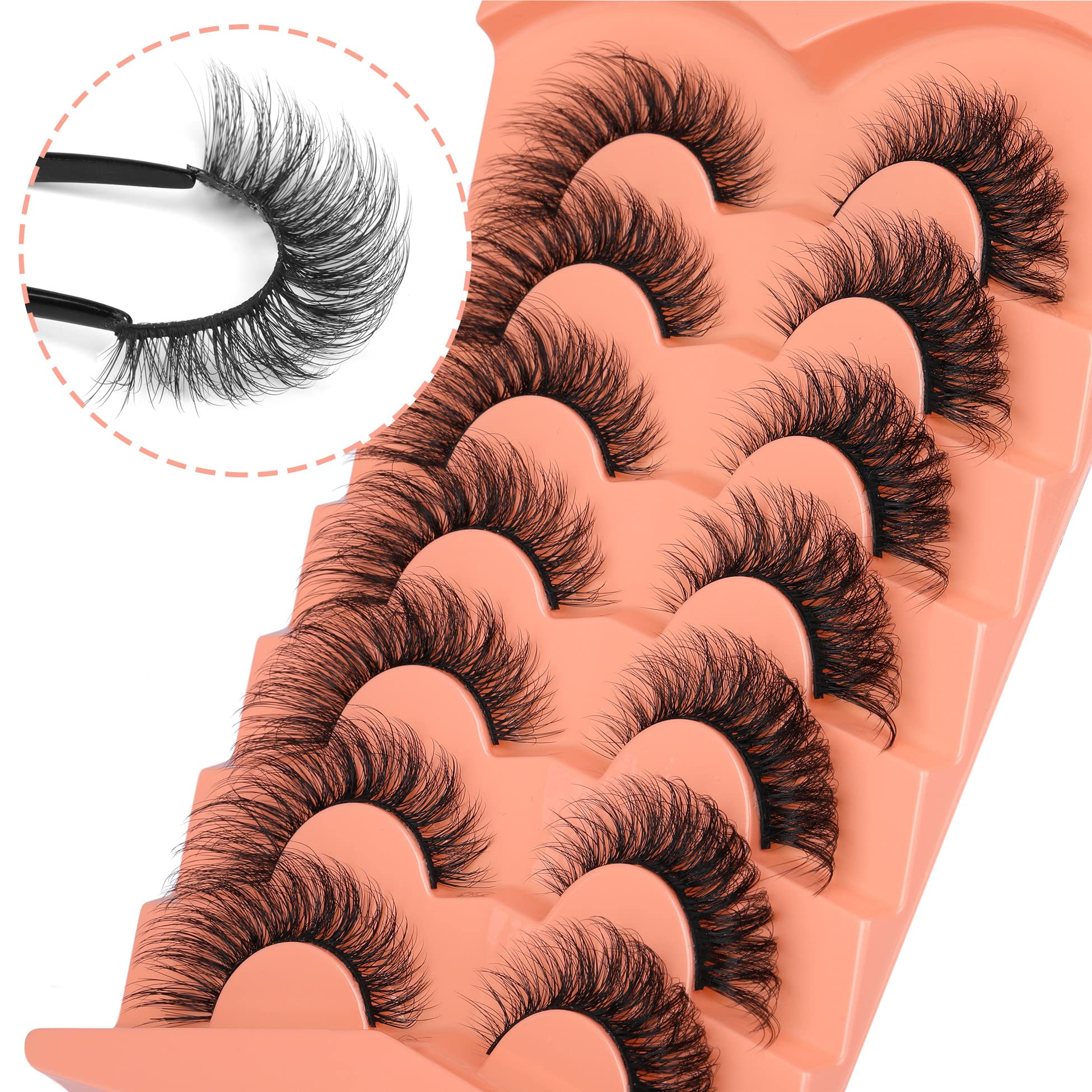Fox Eye Lashes Fluffy Eyelashes Natural Looking 20MM Wispy False Lashes 8D Full Volume Faux Mink Eyelash Pack 7 Pairs