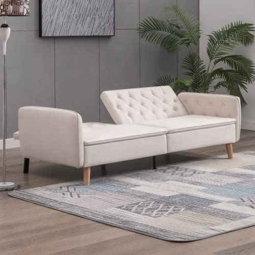Mjkone Convertible Sofa Bed, Modern Velvet Loveseat Couch, Folding Upholstered Sleeper Sofa with Adjustable Backrest & Armrest, Couches for Living Room Apartment Office Small Space