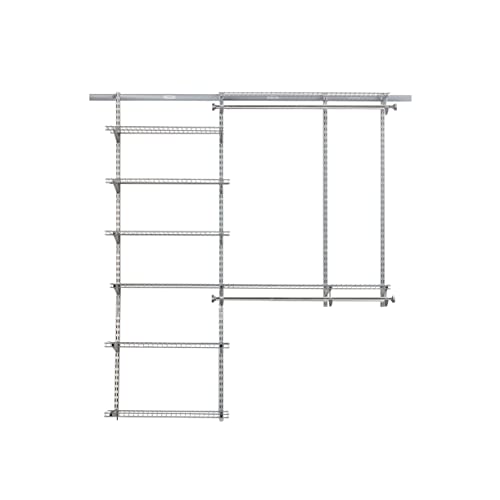 Rubbermaid Configurations Deluxe Custom Closet Kit, 3-6 Ft. Adjustable Metal Wire Shelving, Titanium Finish, Expandable Organization System, Hardware Included, for Home Closet/Pantry/Laundry/Mudroom