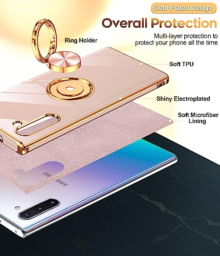LeYi for Note 10 Case- 360° Rotatable Ring Holder Magnetic Kickstand, Plating Rose Gold Edge Protective Case [ Not Applicable Note 10 Plus], Pink