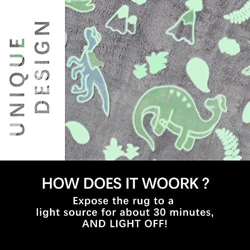 QH Cute Dinosaur & Leaf Pattern Glow in The Dark Area Rug Area Rug for Living Room Bedroom Playing Room Size 5'x6'