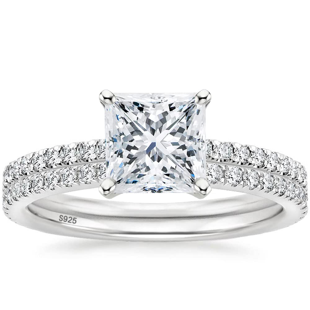 EAMTI 2CT 925 Sterling Silver Bridal Ring Sets Princess Cut CZ Engagement Rings promise rings for her wedding bands for Women Size 6