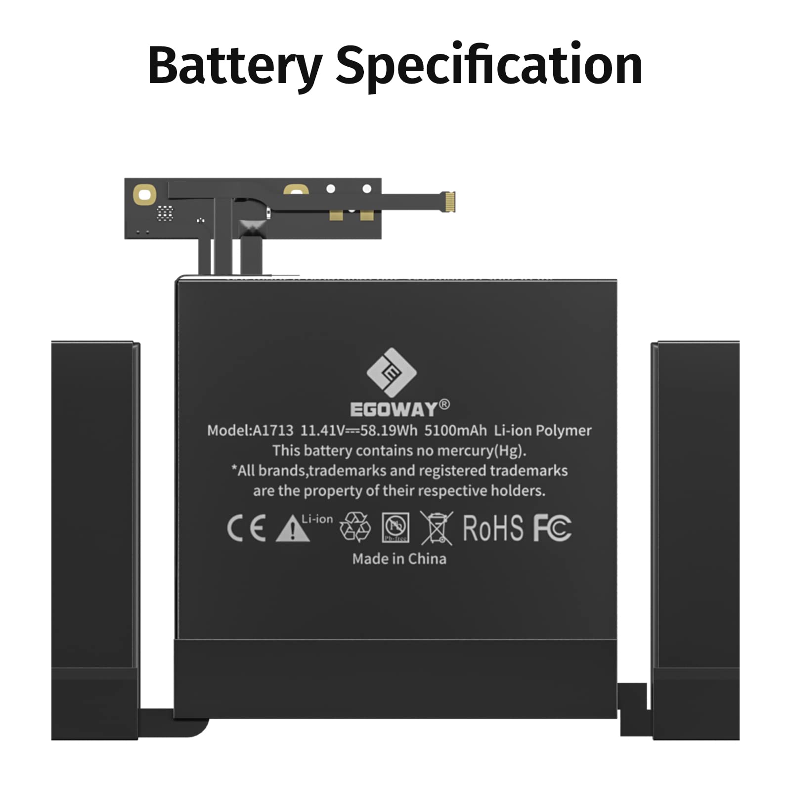 Egoway A1708 A2159 A2289 A2338 Replacement Battery, Compatible with MacBook Pro 13 Inch (Late 2016, Mid 2017, Mid 2019, 2020), A1713 A2171 EMC 3301 3164 2978