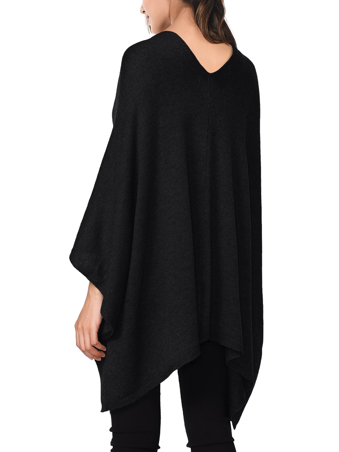 DJT Womens Solid Knit Short Asymmetric Wrap Poncho Topper Black