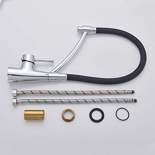 Kitchen Tap with Hose Kitchen Mixer Faucet 360° Pull Down Kitchen Faucet, Chrome with Black Free Rotation One Modes Kitchen Tap, Hot Cold Mixer Crane Bath Sink Tap Faucets Kitchen