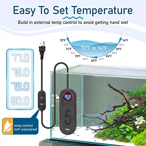 hygger Updated Energy Saving Titanium Aquarium Heater Digital Submersible 500W Tank Heater for 60-120 Gallon Auto Shut Off Overheat Protection